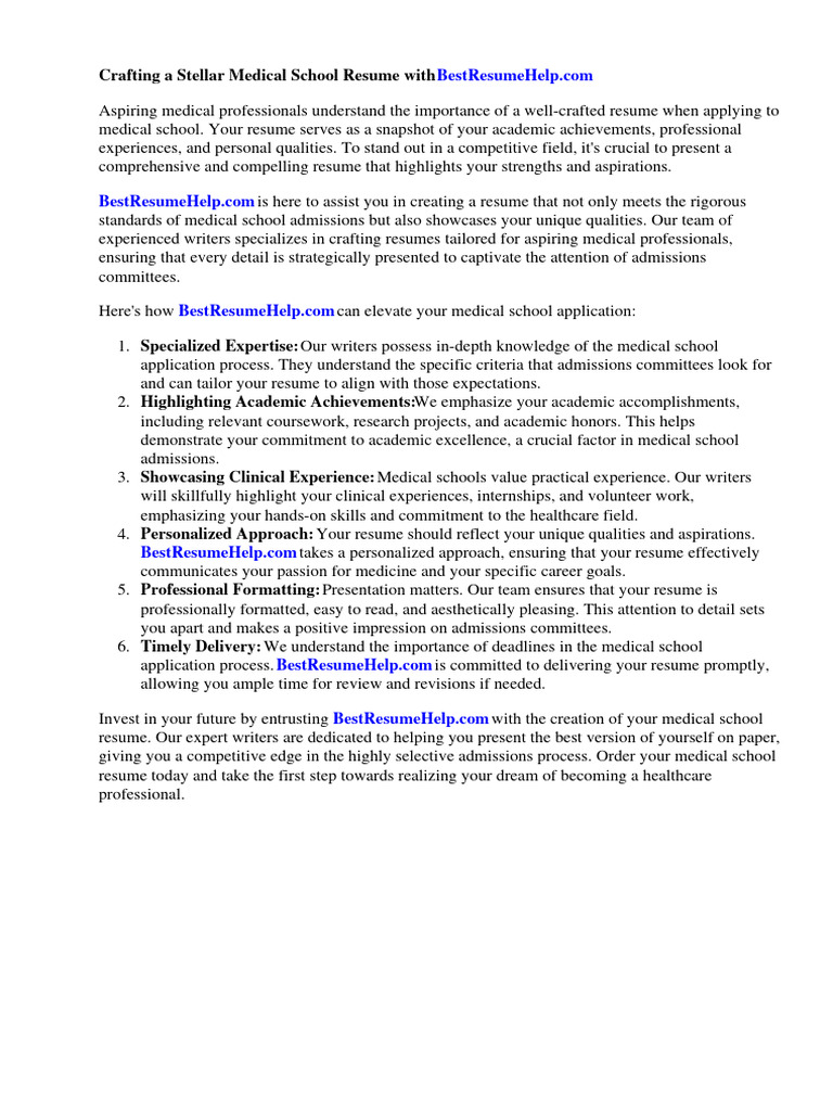Resume For Medical School | PDF | Résumé | Medical School