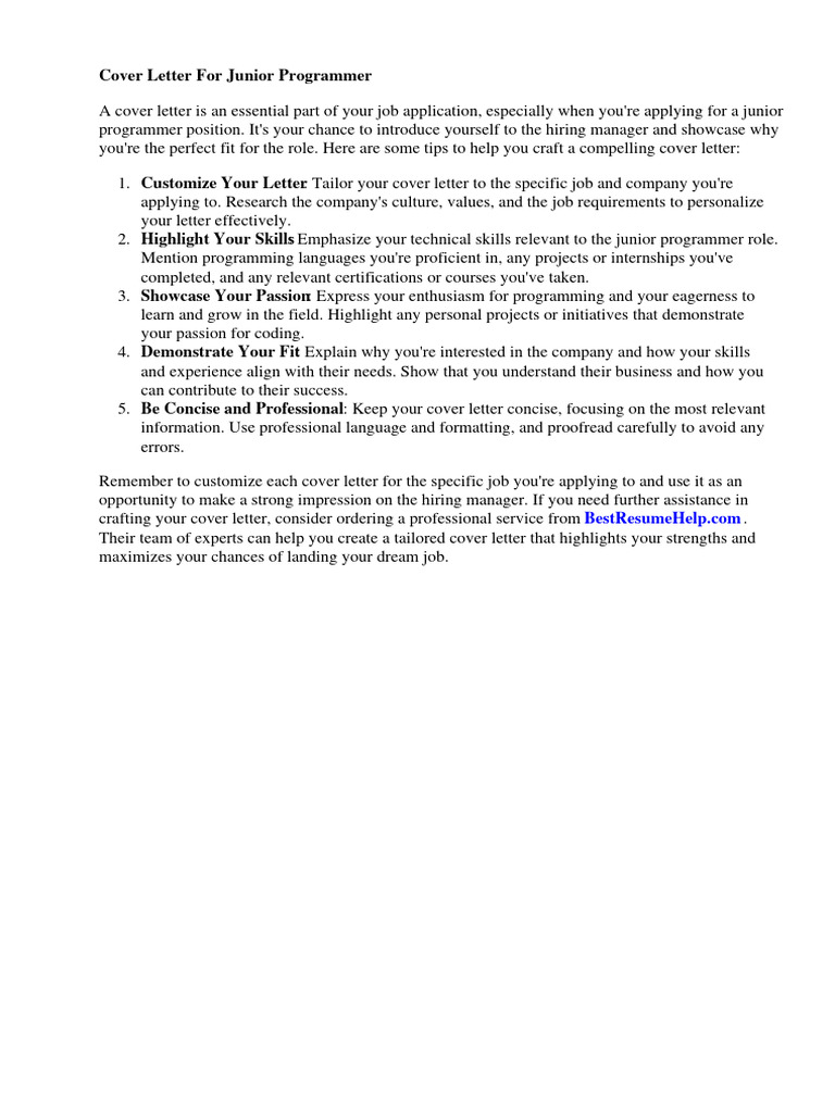 Junior Programmer Cover Letter Guide | PDF | Résumé | Artificial ...