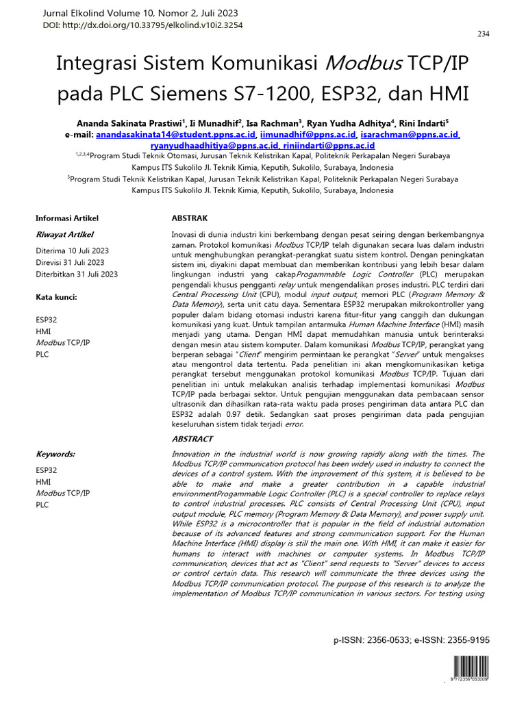 Integrasi Sistem Komunikasi Modbus TCPIP Pada PLC | PDF Integrasi Sistem Komunikasi Modbus TCPIP Pada PLC | PDF