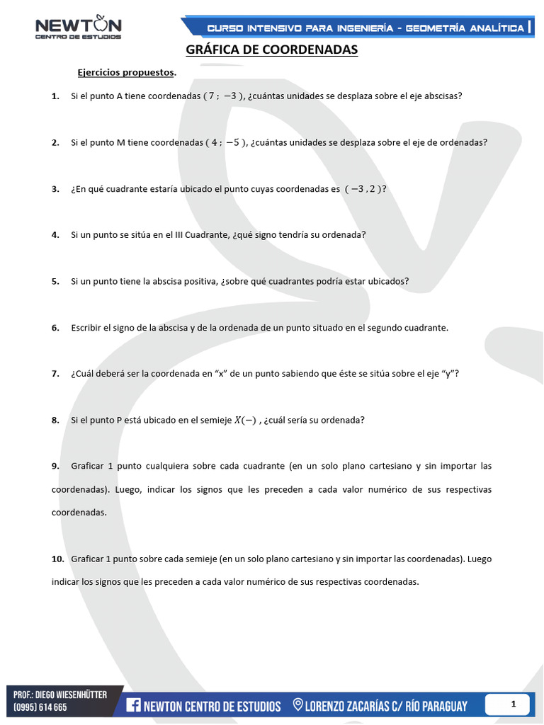 Ejercicios de Gráfica en el Plano Cartesiano | PDF | Sistema de ...