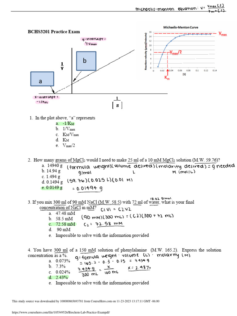 BCHS3201 Biochem Lab Practice Exam | PDF | Gel Electrophoresis | Chemistry