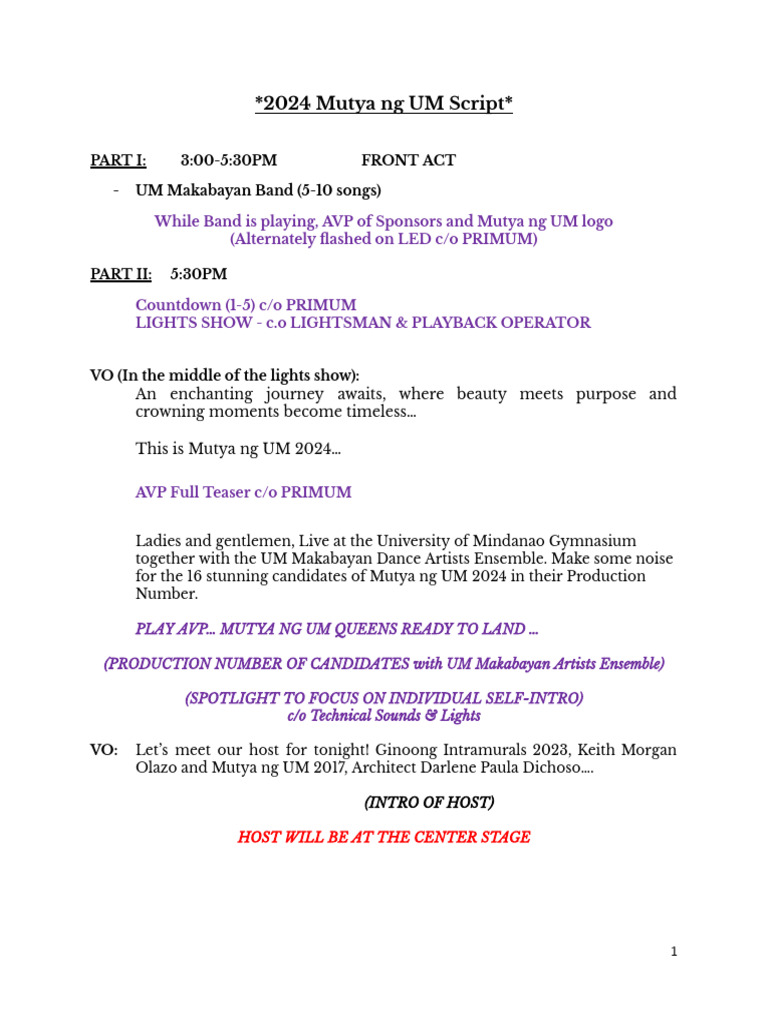(EDITED) Mutya NG UM Script 2024 | PDF