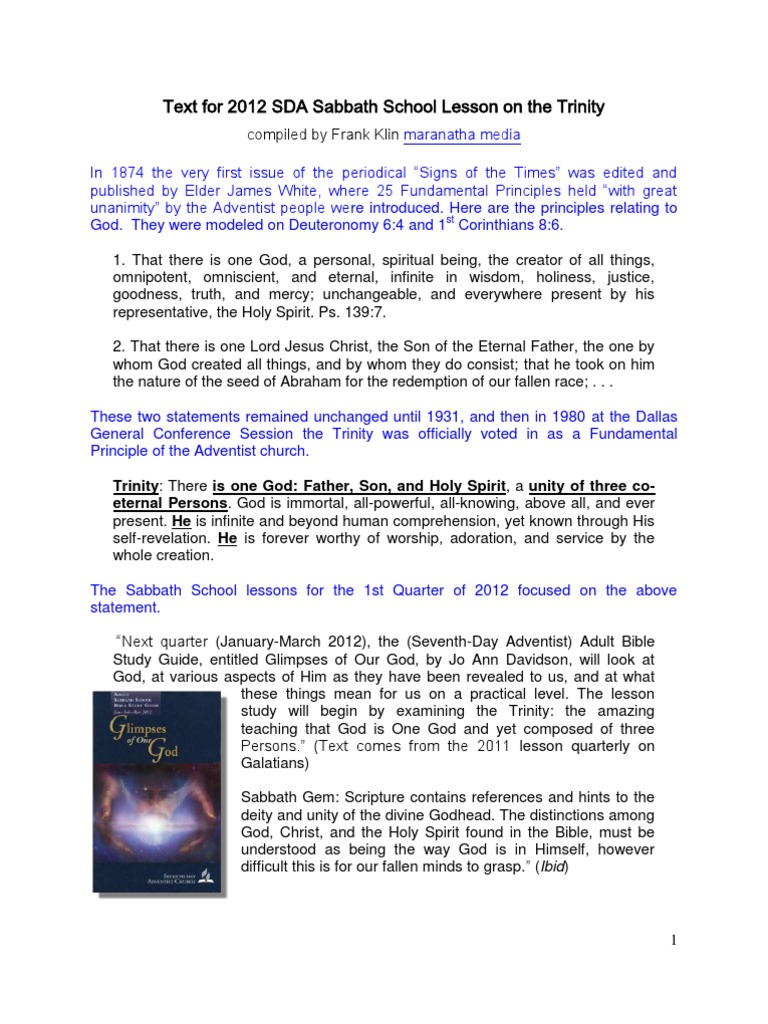 Text For 2012 SDA Sabbath School Lesson On The Trinity | PDF | Oneness ...