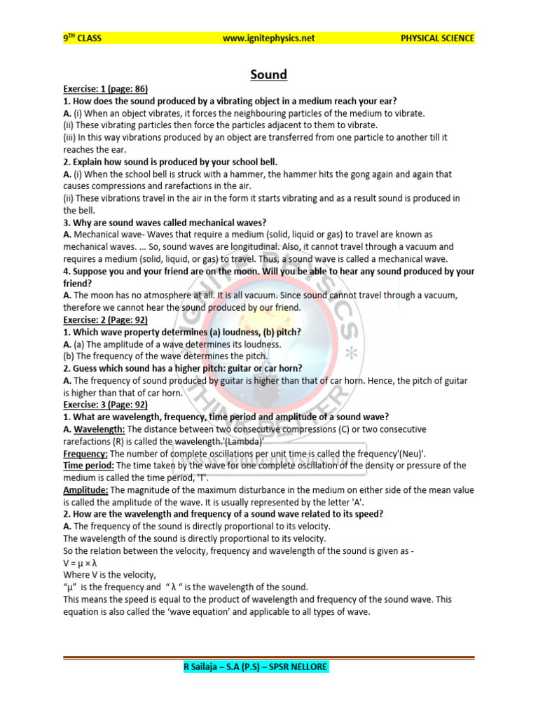 Sound (9th Class) Notes | Download Free PDF | Sound | Frequency