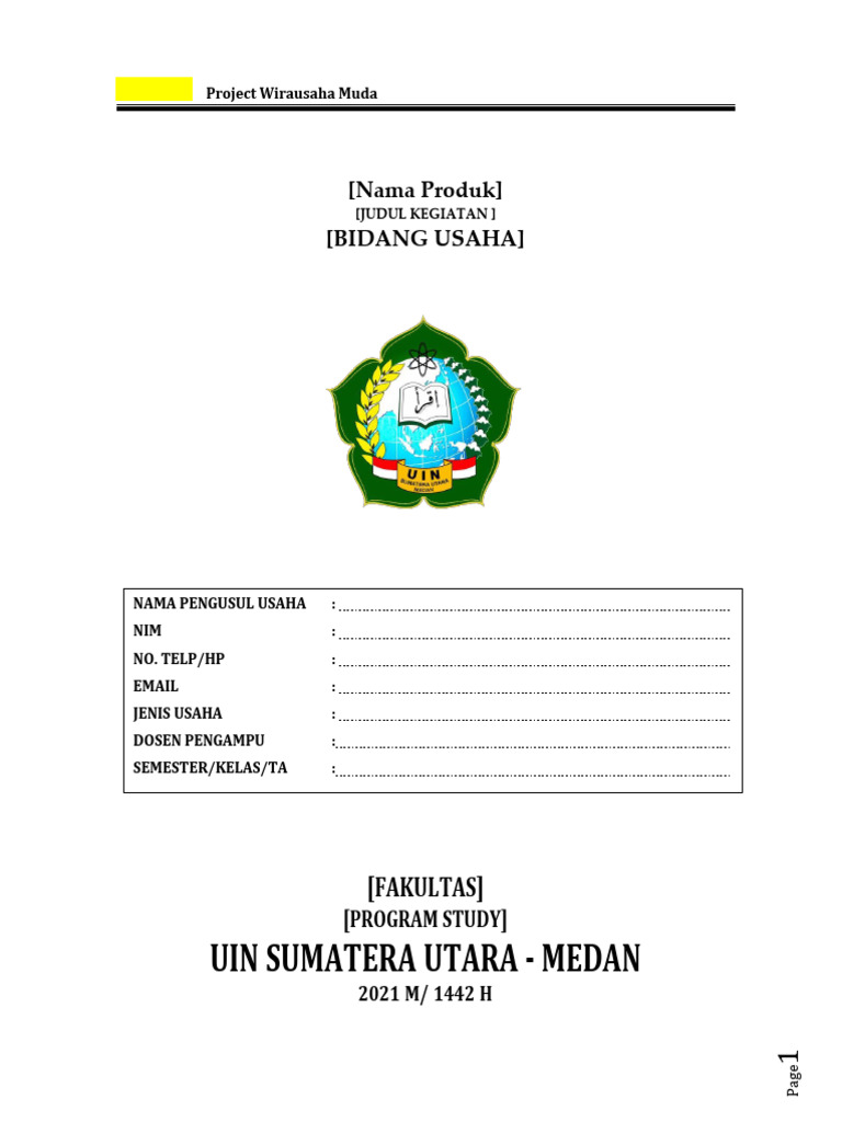 Project Wirausaha Muda (Templates) | PDF | Bisnis