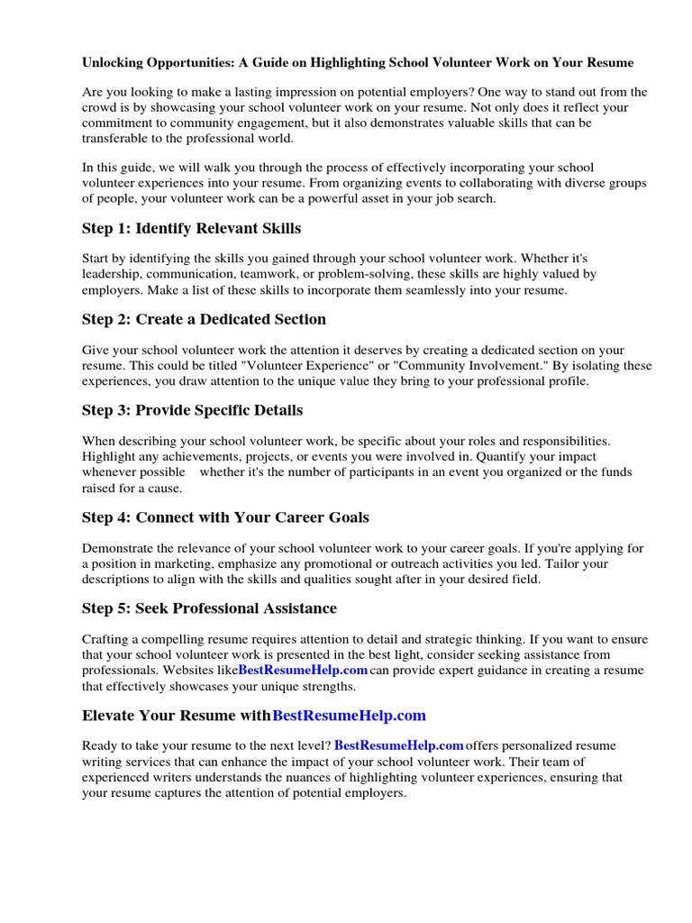 How to Put School Volunteer Work on Resume | PDF | Résumé | Volunteering