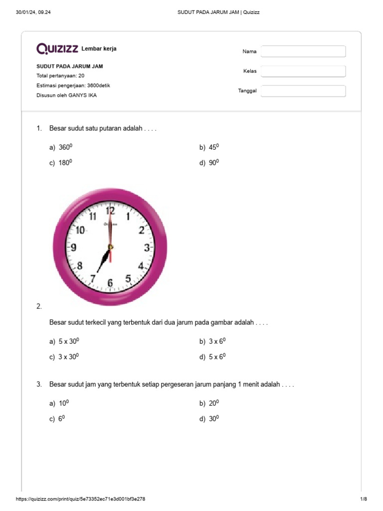 Soal Sudut pada Jarum Jam Matematika | PDF | Metode & Bahan Ajar