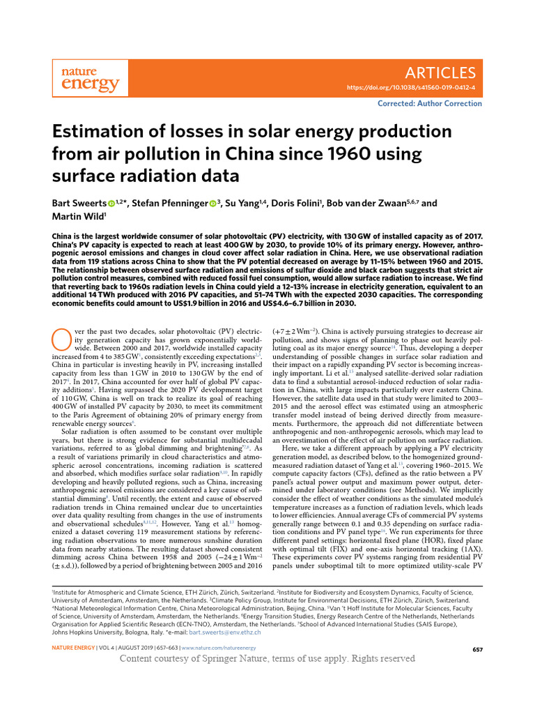 Estimation of Losses in Solar Energy Production From Air Pollution in ...