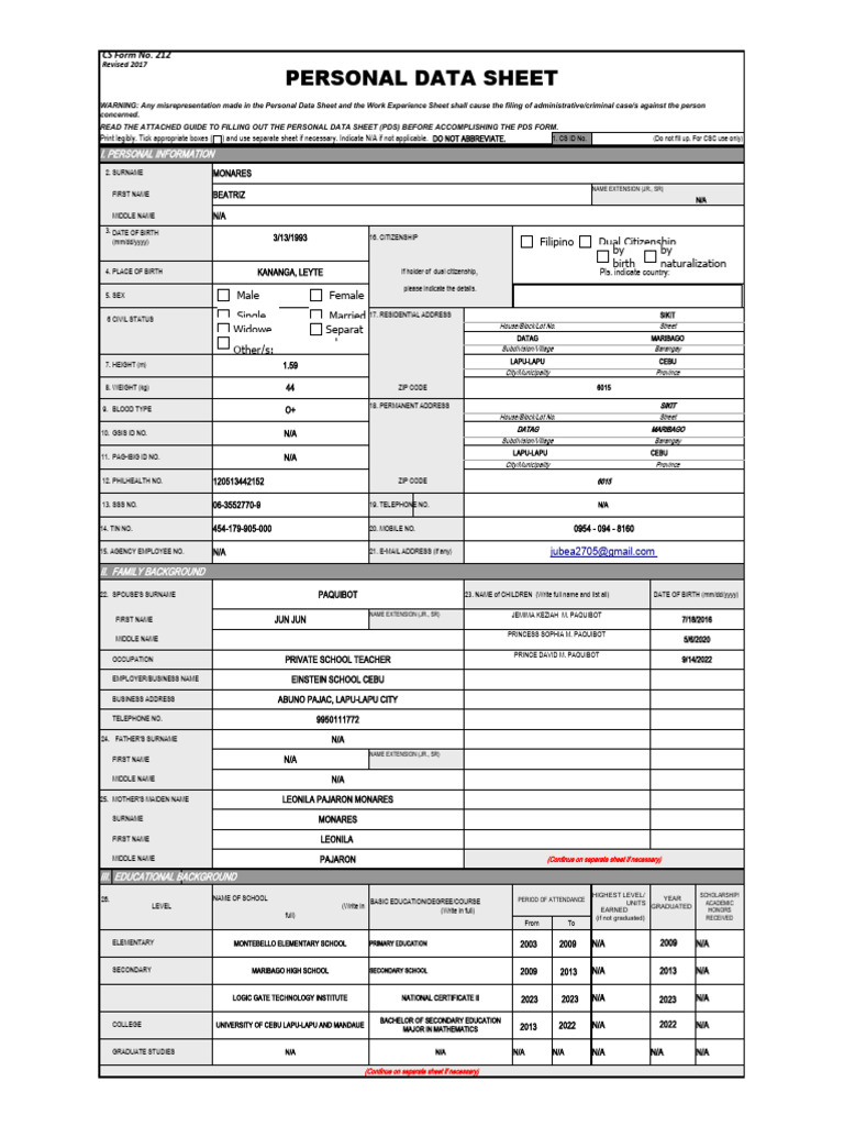 CS Form No. 212 Revised Personal Data Sheet - New | PDF | Crimes ...