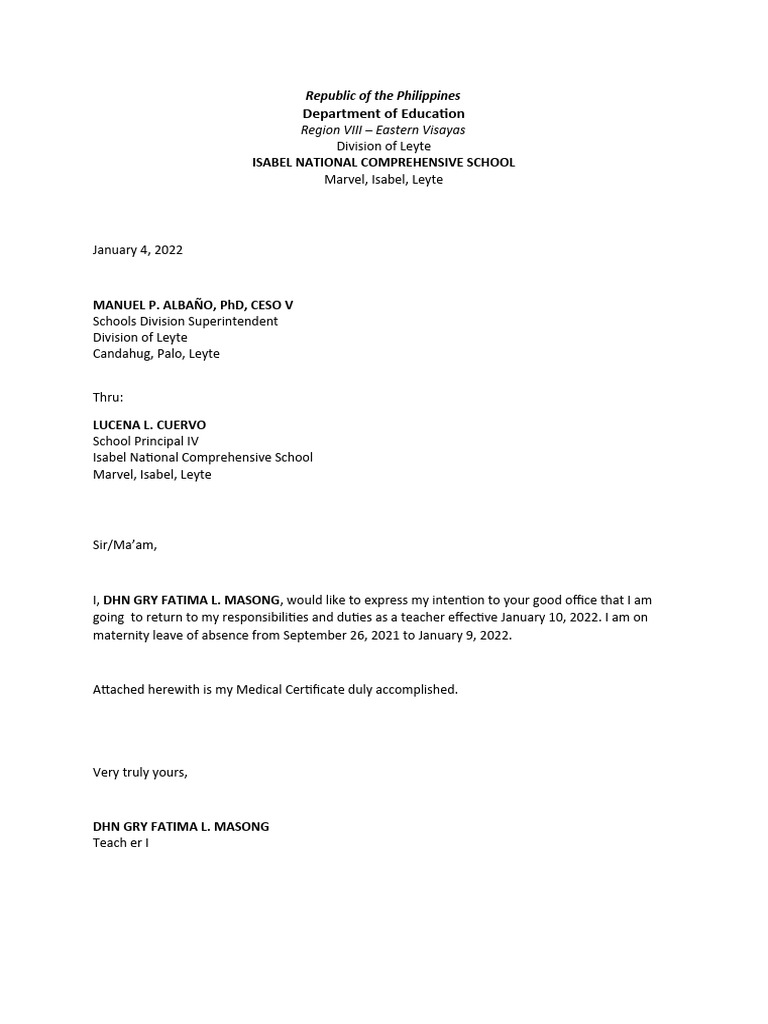 Letter of Intent - Return To Duty | PDF