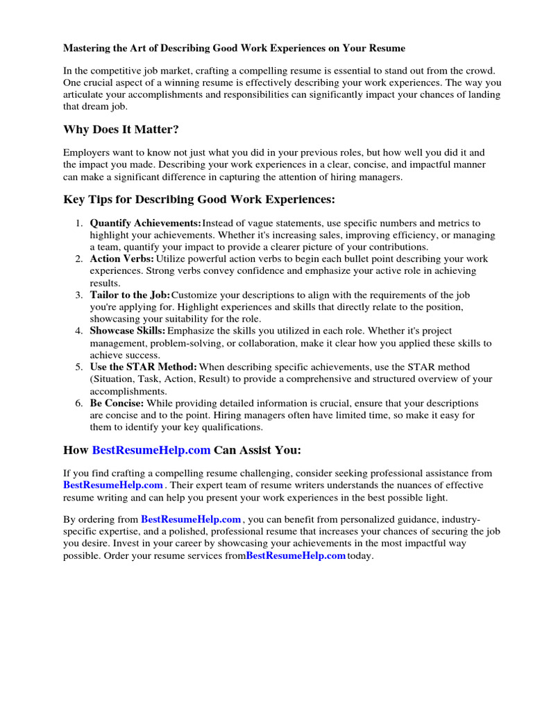 How To Describe Good Work Ethic On A Resume | PDF | Résumé | Experience