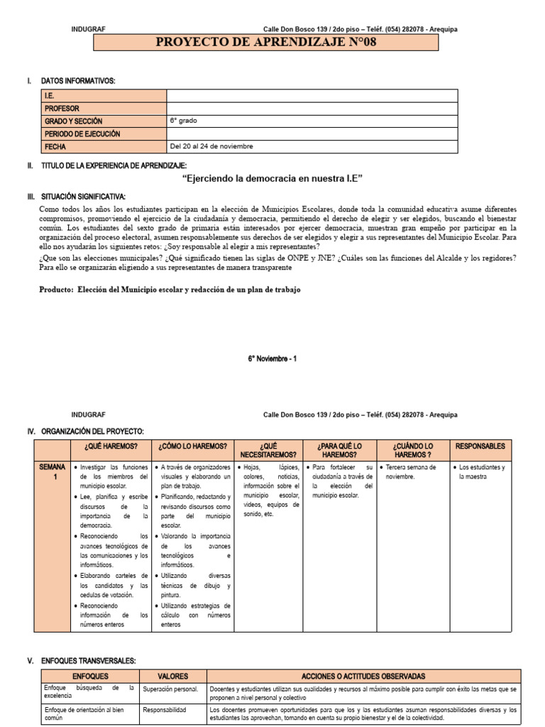 6° Grado - Proyecto de Aprendizaje #08 | PDF | Aprendizaje | Decimal