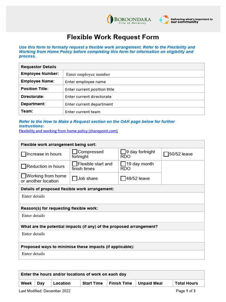 Form - PCD - Flexible Work Request Form - 2023-01 | Download Free PDF ...