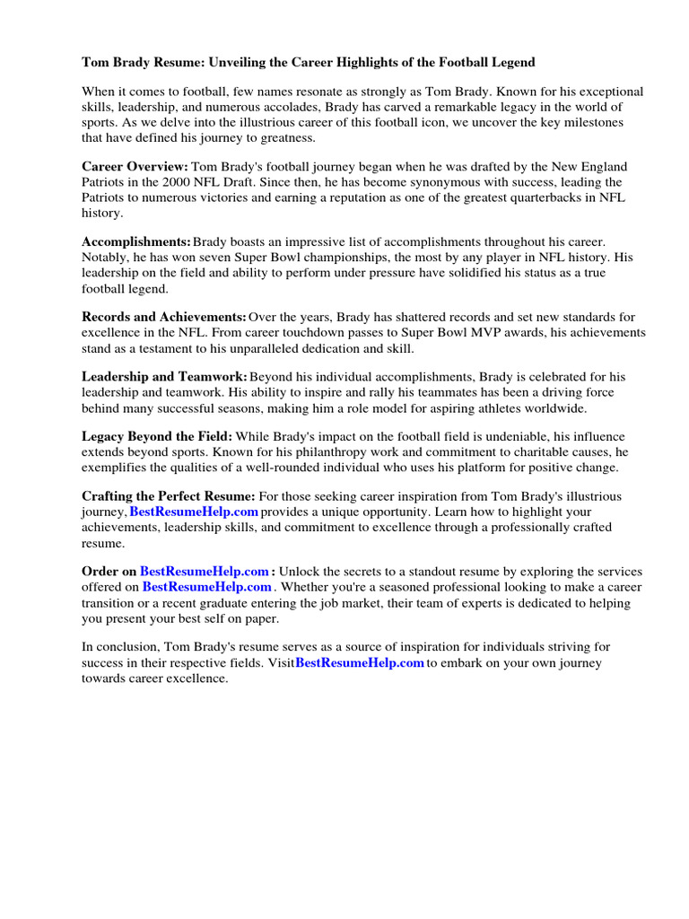 Tom Brady Resume | PDF | Tom Brady | Super Bowl