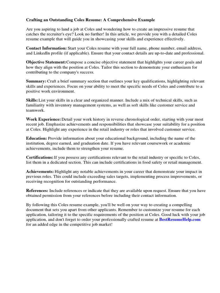 Coles Resume Example | Download Free PDF | Résumé | Merchandising