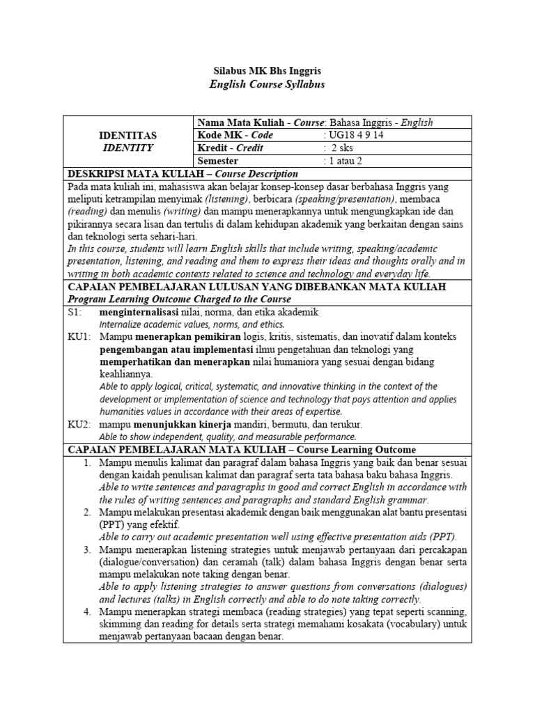 Silabus-English Course | PDF