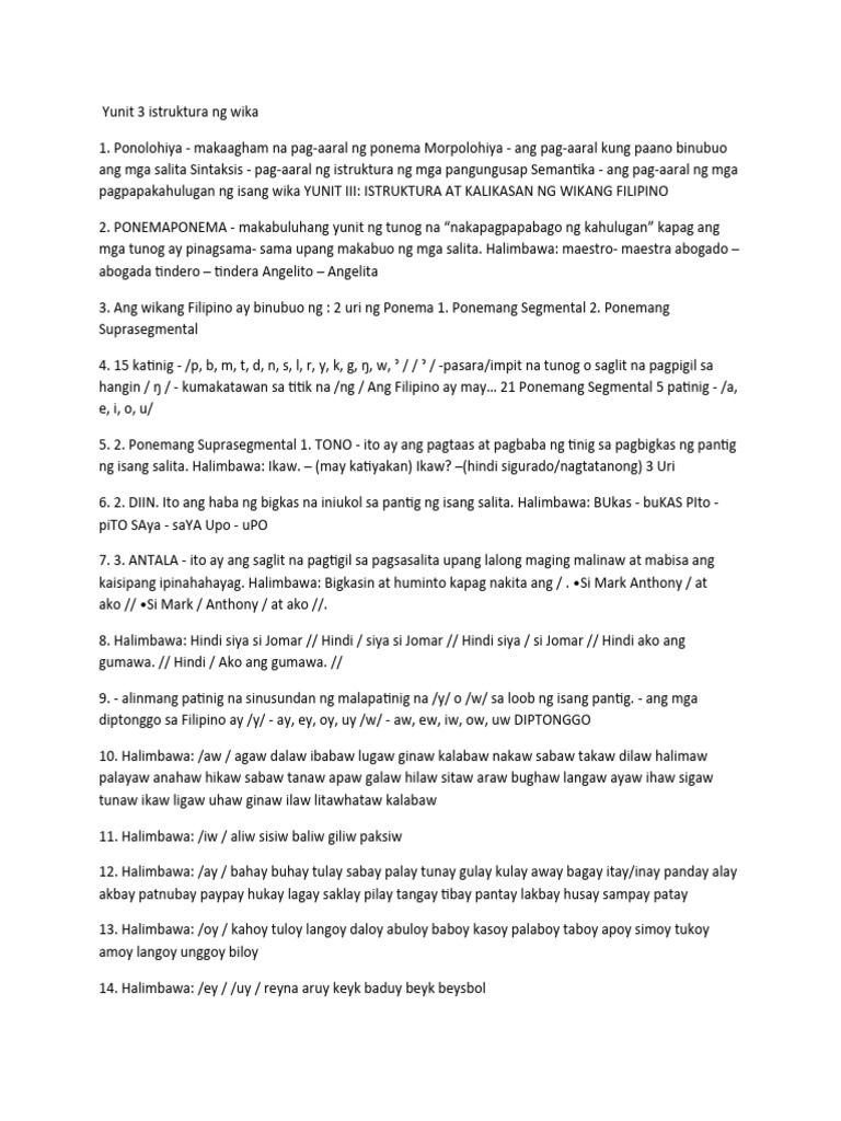 Istruktura NG Wikang Filipino | PDF