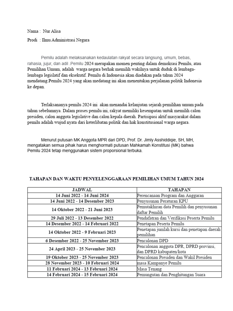 Tugas Essay Pemilu 2024 | PDF