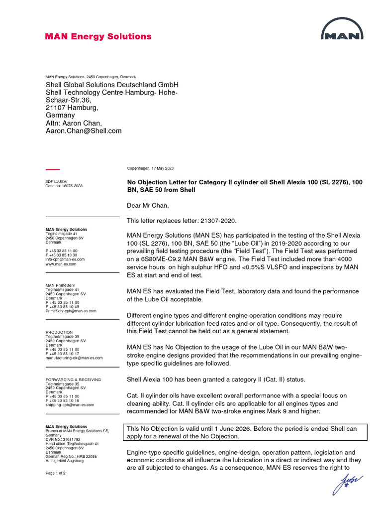 MAN ES - NOL CAT II Shell Alexia SL 2276 100 GR 2 MAN ES 18076-2023 ...