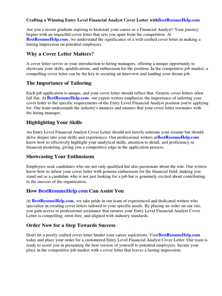 Entry Level Financial Analyst Cover Letter Guide | PDF | Financial ...