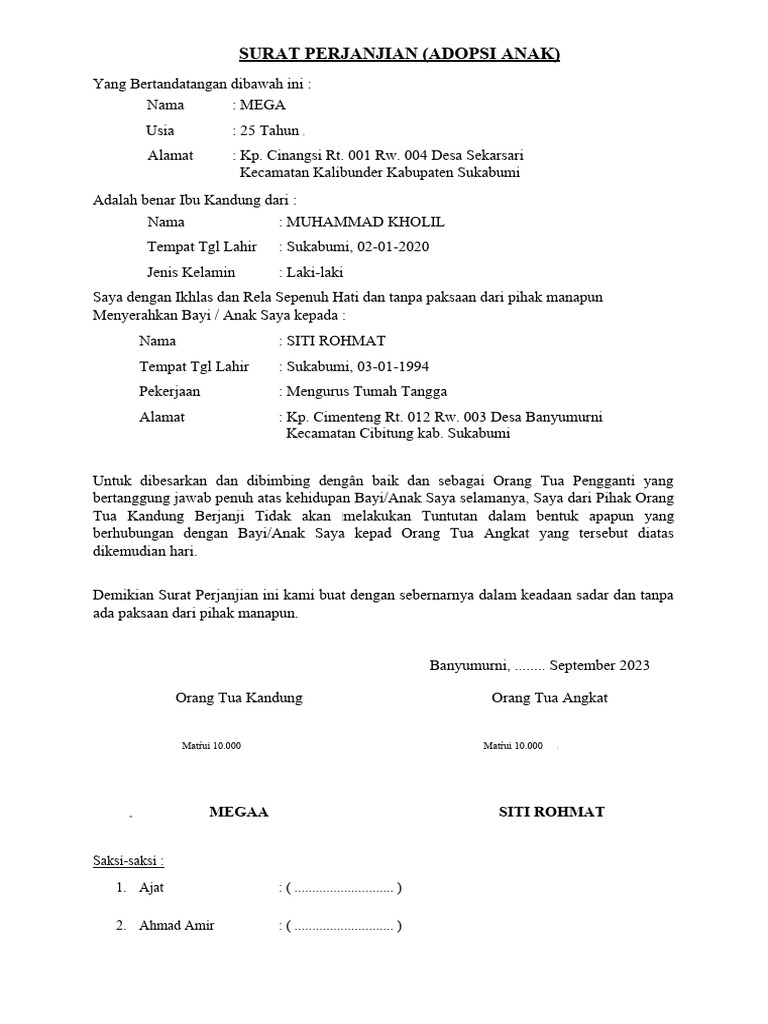 SUrt Perjanjian ADOPSI Anak | PDF