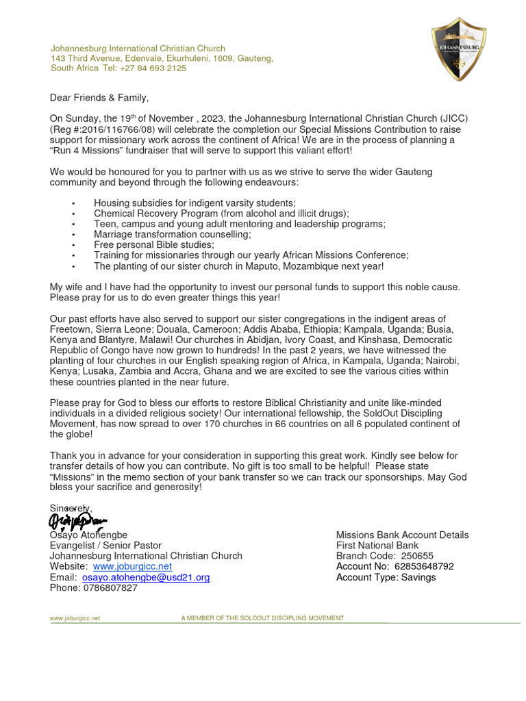 Joburg Missions Letter 2023 | PDF | Africa | Abrahamic Religions
