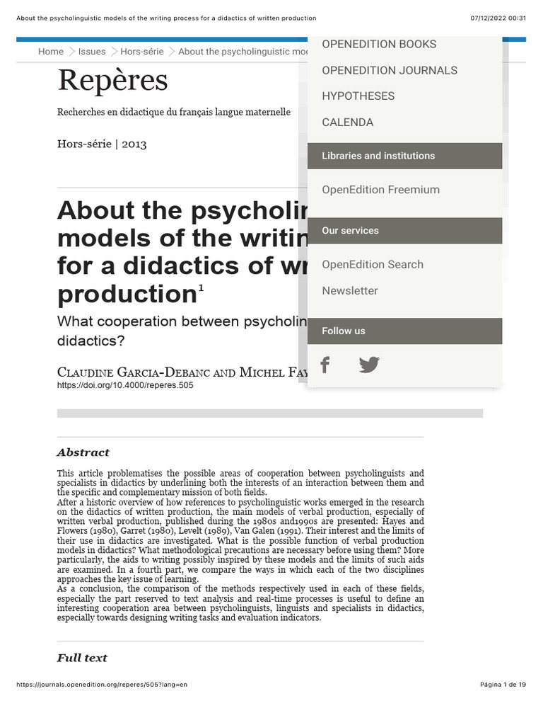 About The Psycholinguistic Models of The Writing Process For A ...