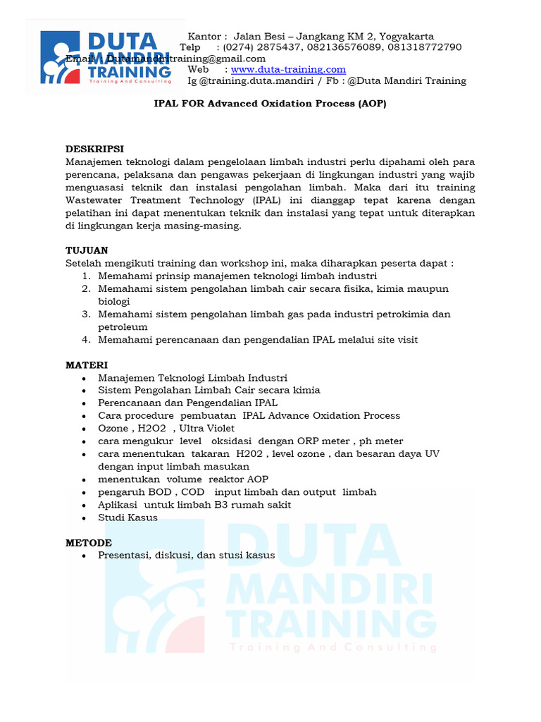 IPAL FOR Advanced Oxidation Process (AOP) | PDF