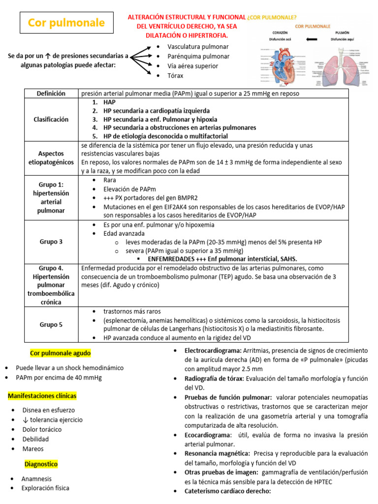 Cor Pulmonale: Diagnóstico y Clasificación | PDF | Medicina CLINICA | Especialidades Medicas