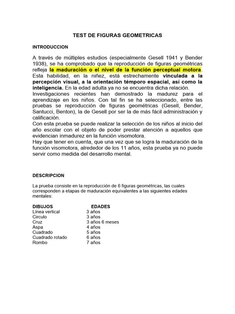 Test de Figuras Geométricas para Niños | PDF | Cognición | Ciencia ...