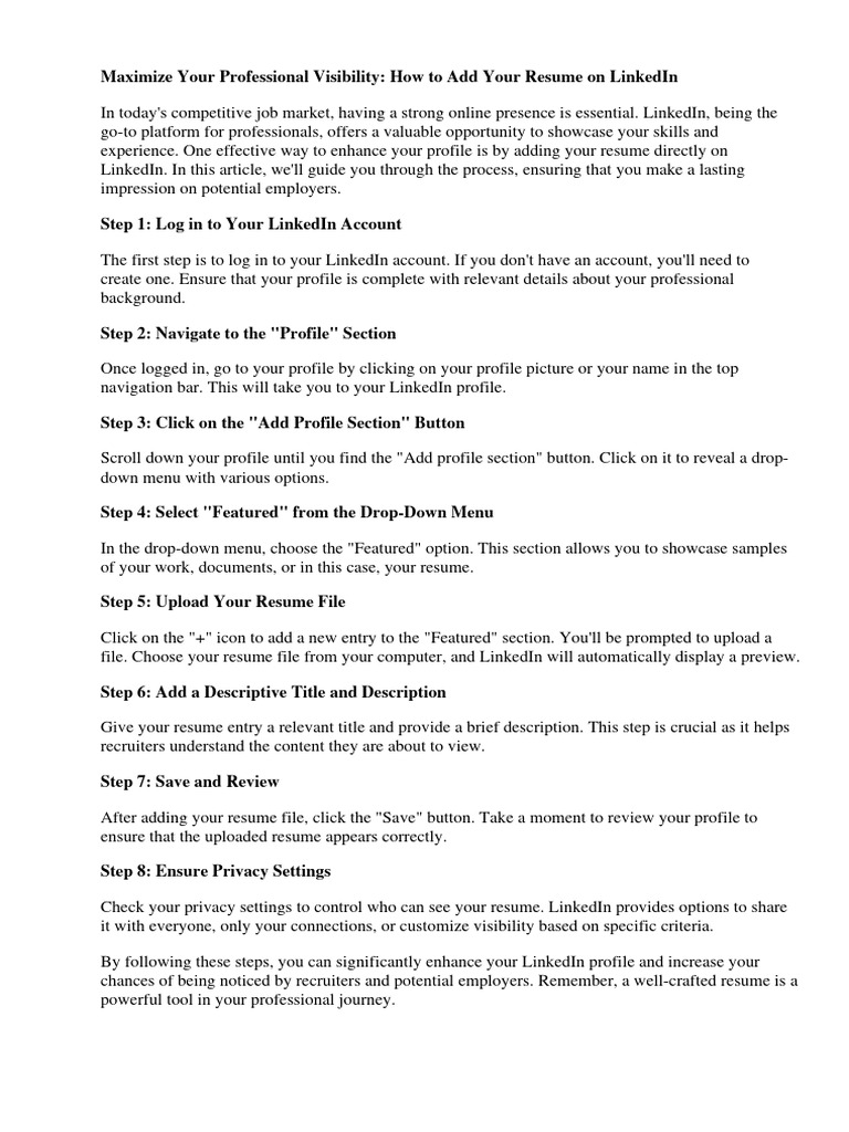 Add Resume On Linkedin Pdf Résumé Linked In
