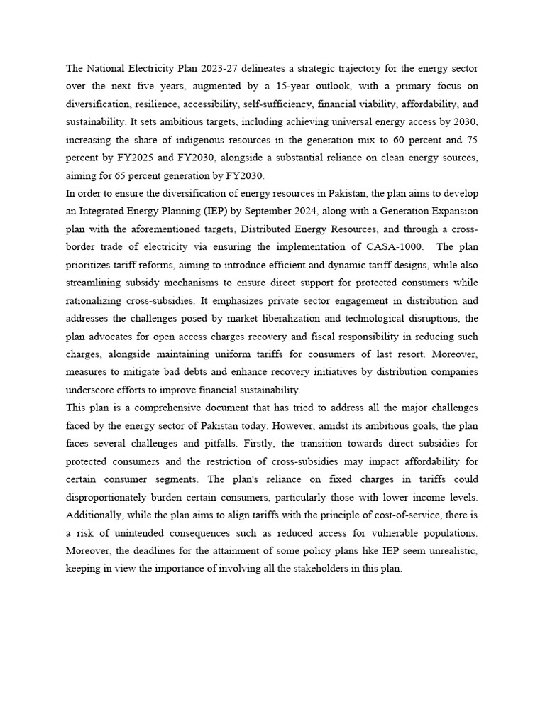 National Electricity Plan 2023-27 Overview | PDF | Renewable Energy ...
