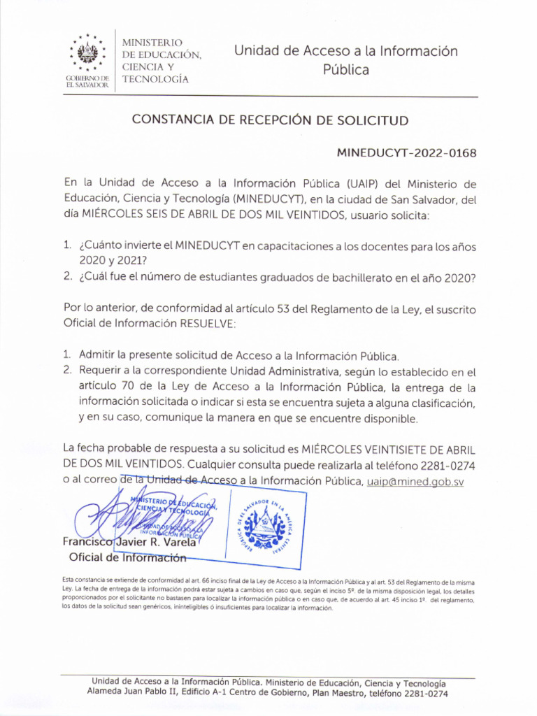 Crs Ref. Mineducyt 2022 0168 | PDF