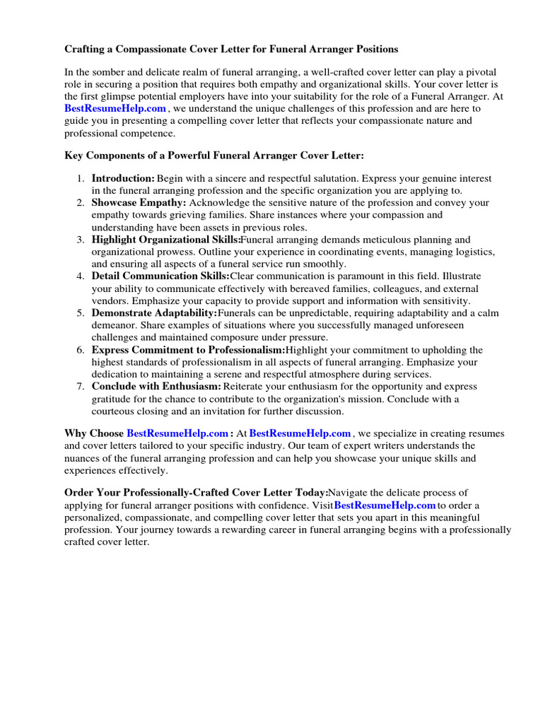 Cover Letter For Funeral Arranger | PDF | Funeral | Empathy