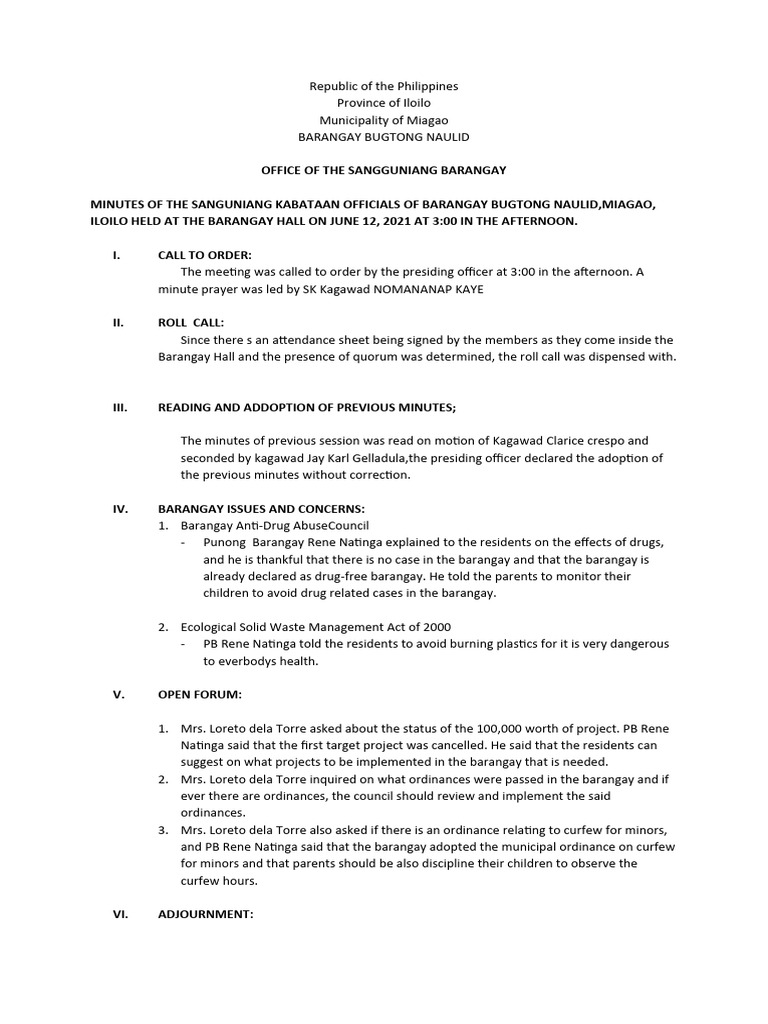 Barangay Assembly Meeting | PDF | Government