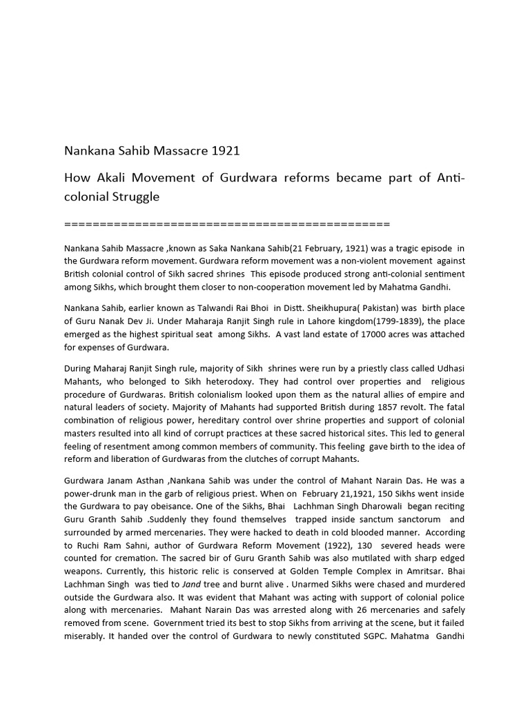 Nankana Sahib Massacre | PDF | Nāstika | Punjab
