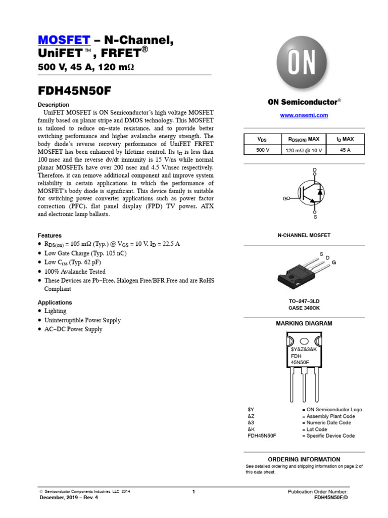 FDH45N50F 133 | PDF | Mosfet | Diode
