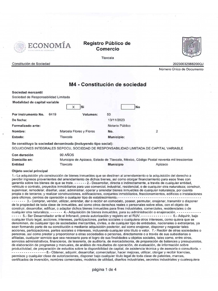 Registro Publico de Comercio m4 Constitucion de Sociedad | PDF