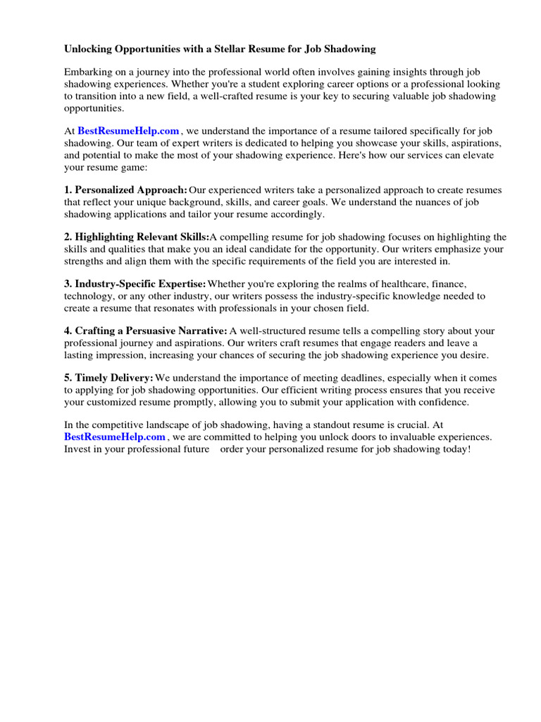 Resume For Job Shadowing | PDF | Résumé | Websites