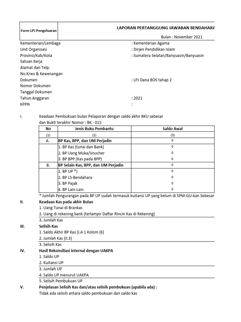 Format LPJ Bos Manual Contoh | PDF