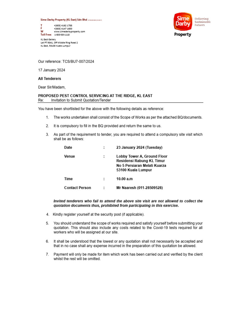 Pest Control Tender Invitation at KL East | PDF | Civil Law (Legal ...