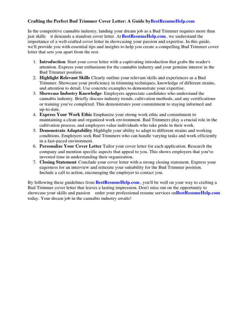 Bud Trimmer Cover Letter Examples | PDF | Résumé | Consultant