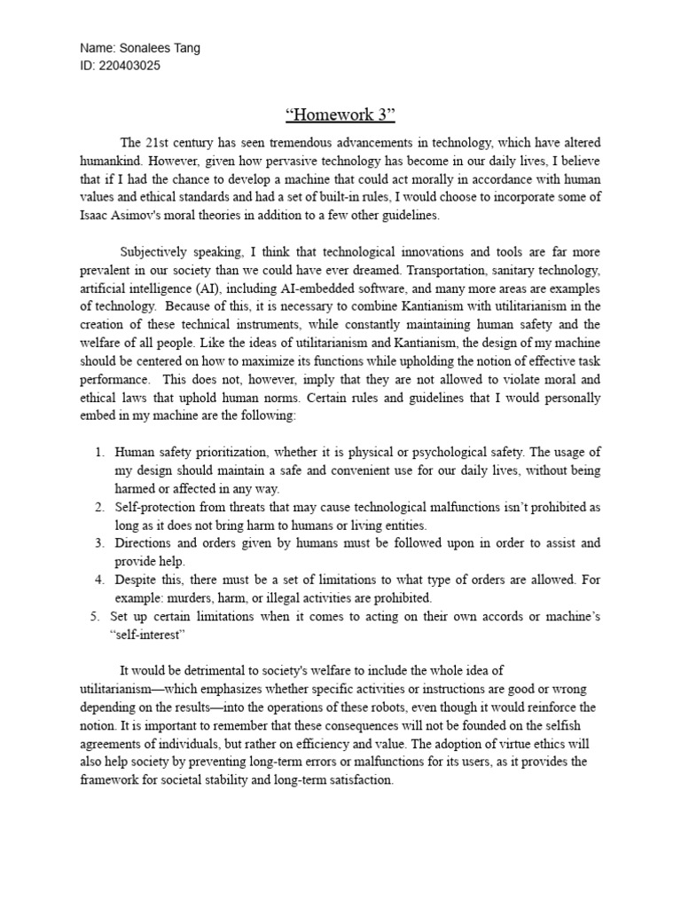 Homework 3 | PDF | Utilitarianism | Artificial Intelligence