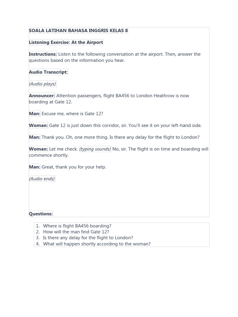 Soala Latihan Bahasa Inggris Kelas 8 | PDF | Museum