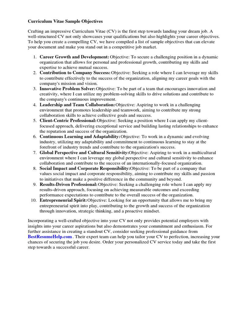 CV Objective Samples for Job Seekers | PDF | Résumé | Experience