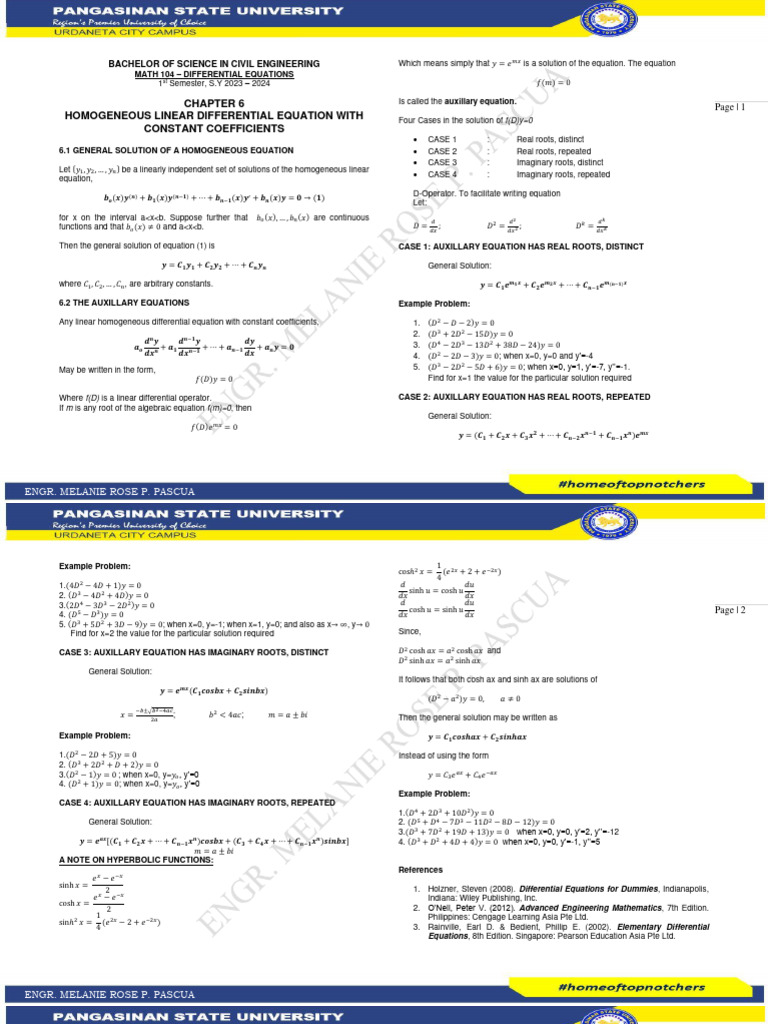 Module 6 Homogeneous Differential Equation With Constants Coefficients | PDF | Algebra | Mathematics