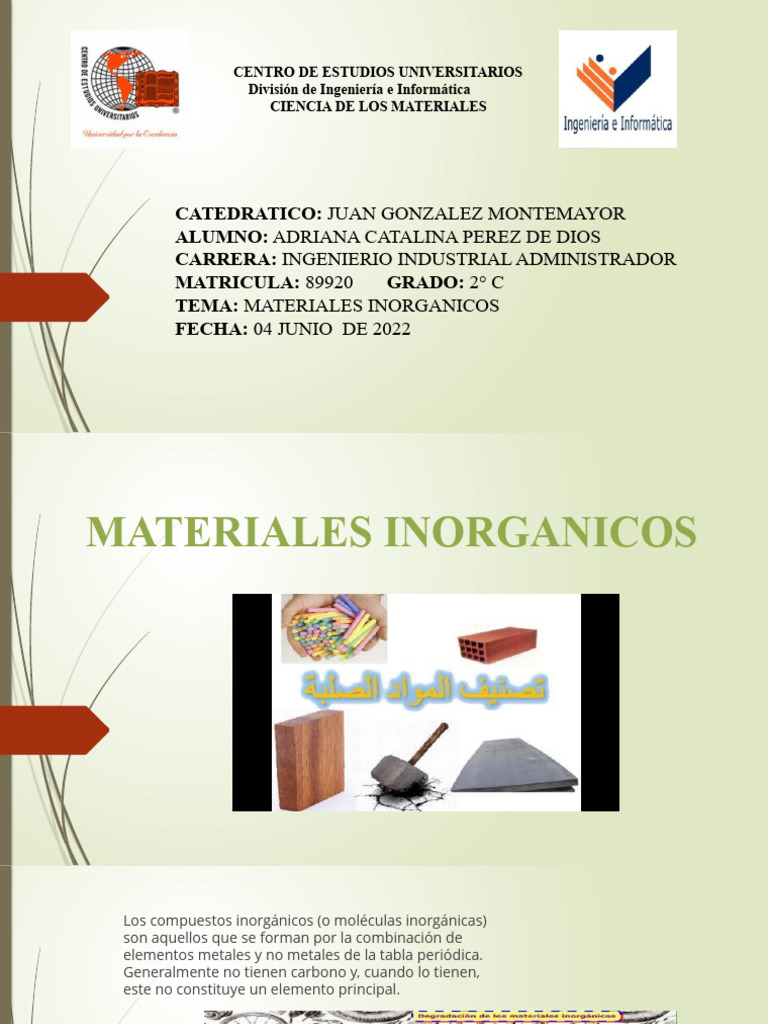 Materiales Inorganicos | PDF | Ácido | Compuestos químicos
