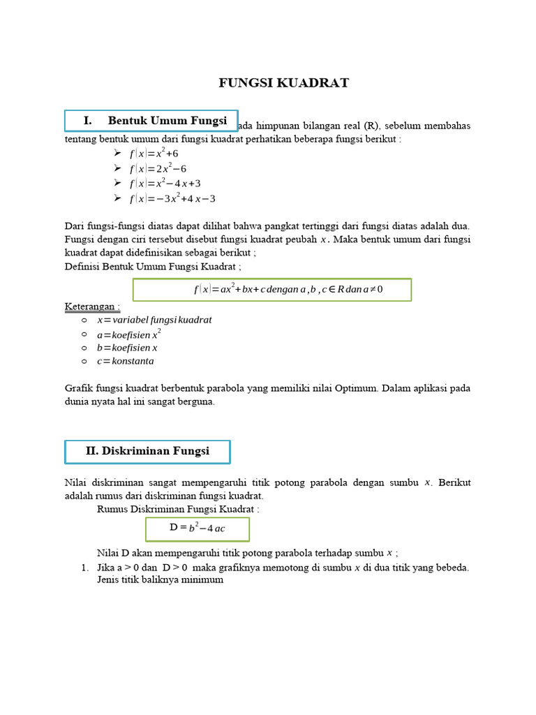 Modul Fungsi Kuadrat | PDF