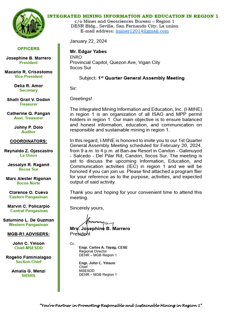 I-MINE Letter For ENRO Ilocos Sur | PDF