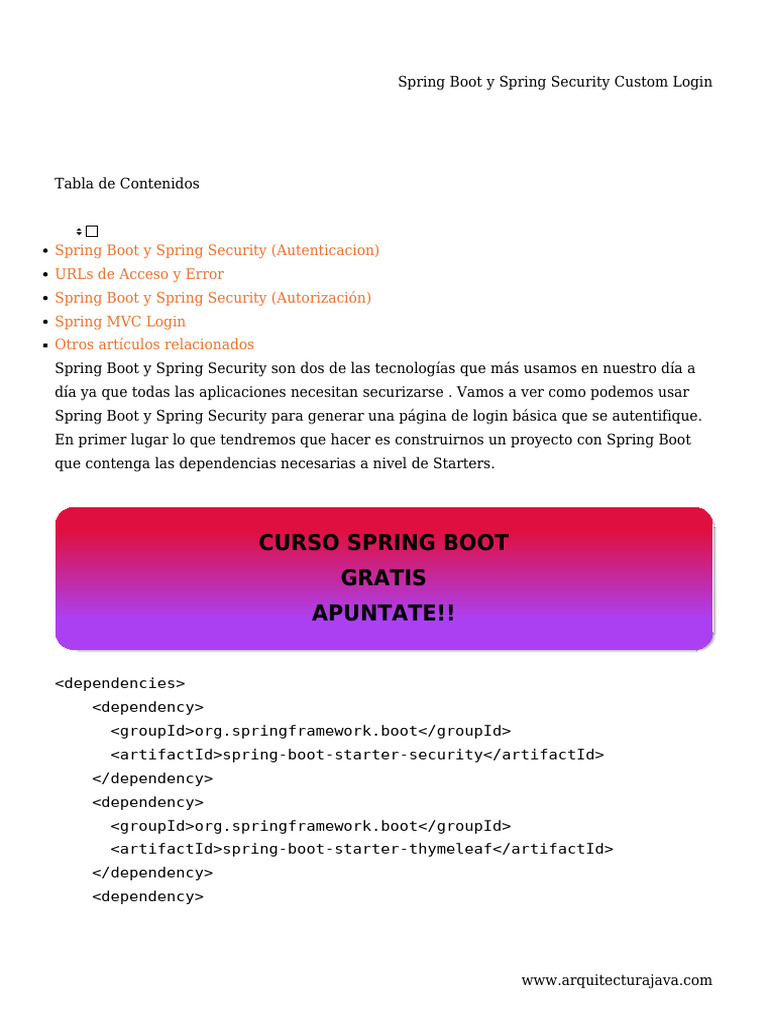 Spring Boot y Spring Security Custom Login | PDF | Autenticación | Software Spring Boot y Spring Security Custom Login | PDF | Autenticación | Software